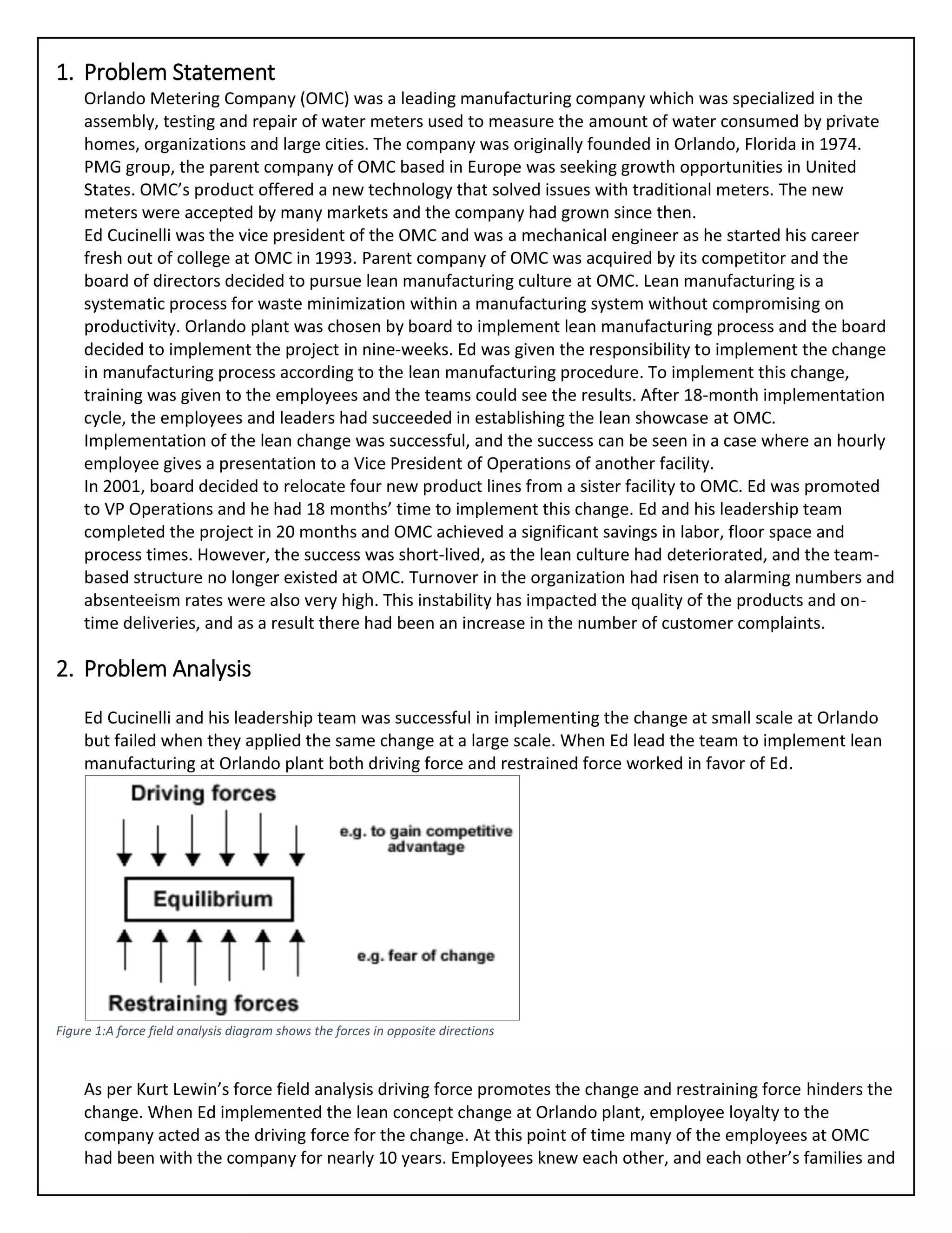 Major case analysis: Lean Initiatives and Growth at Orlando Metering ...