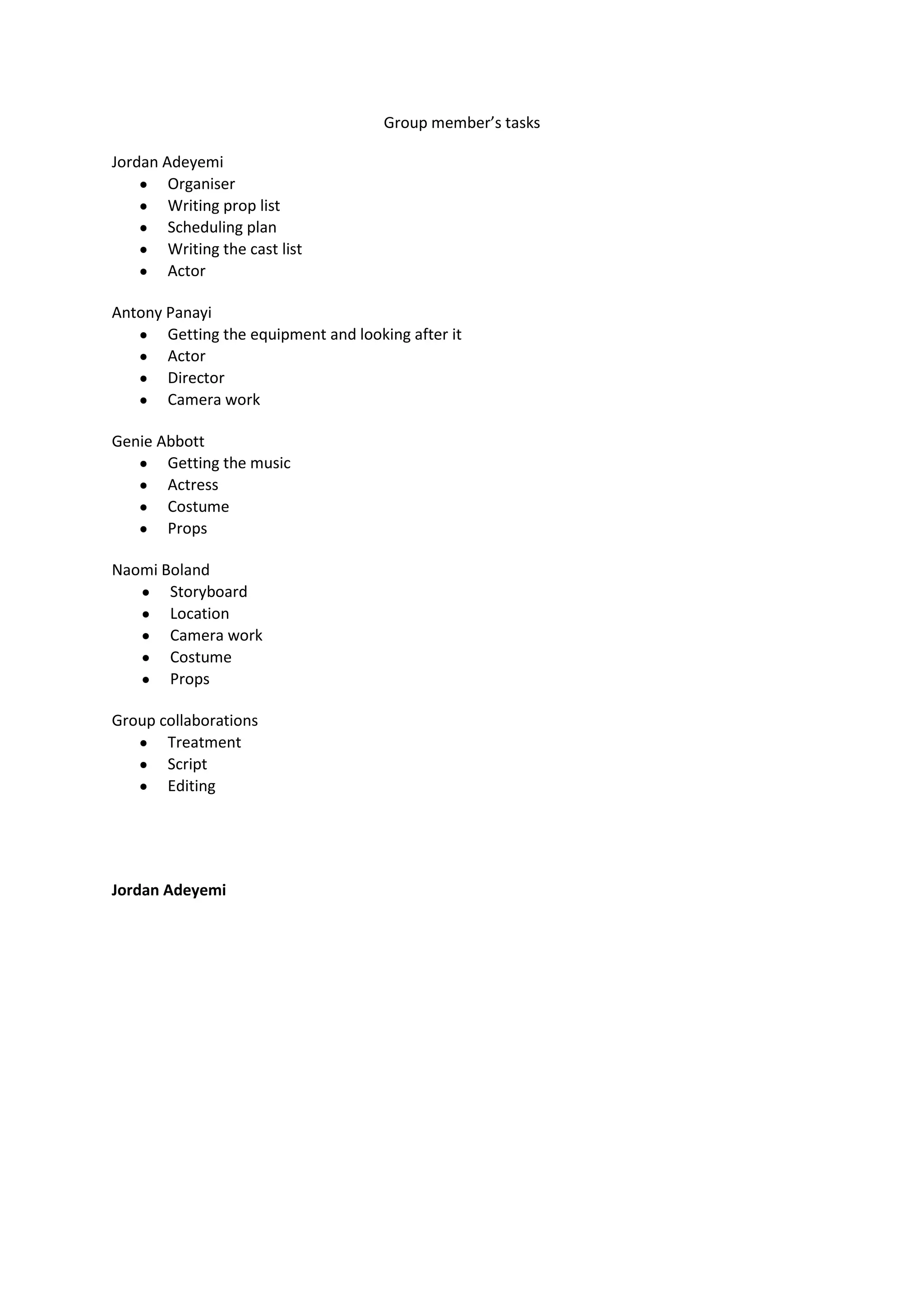 Group Member Tasks | DOCX