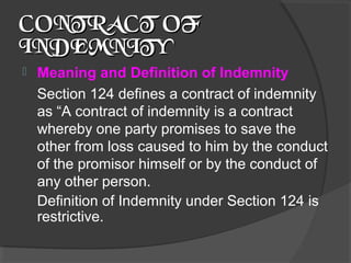Special Contracts: Indemnity,Guarantee,Bailment and Pledge | PPT