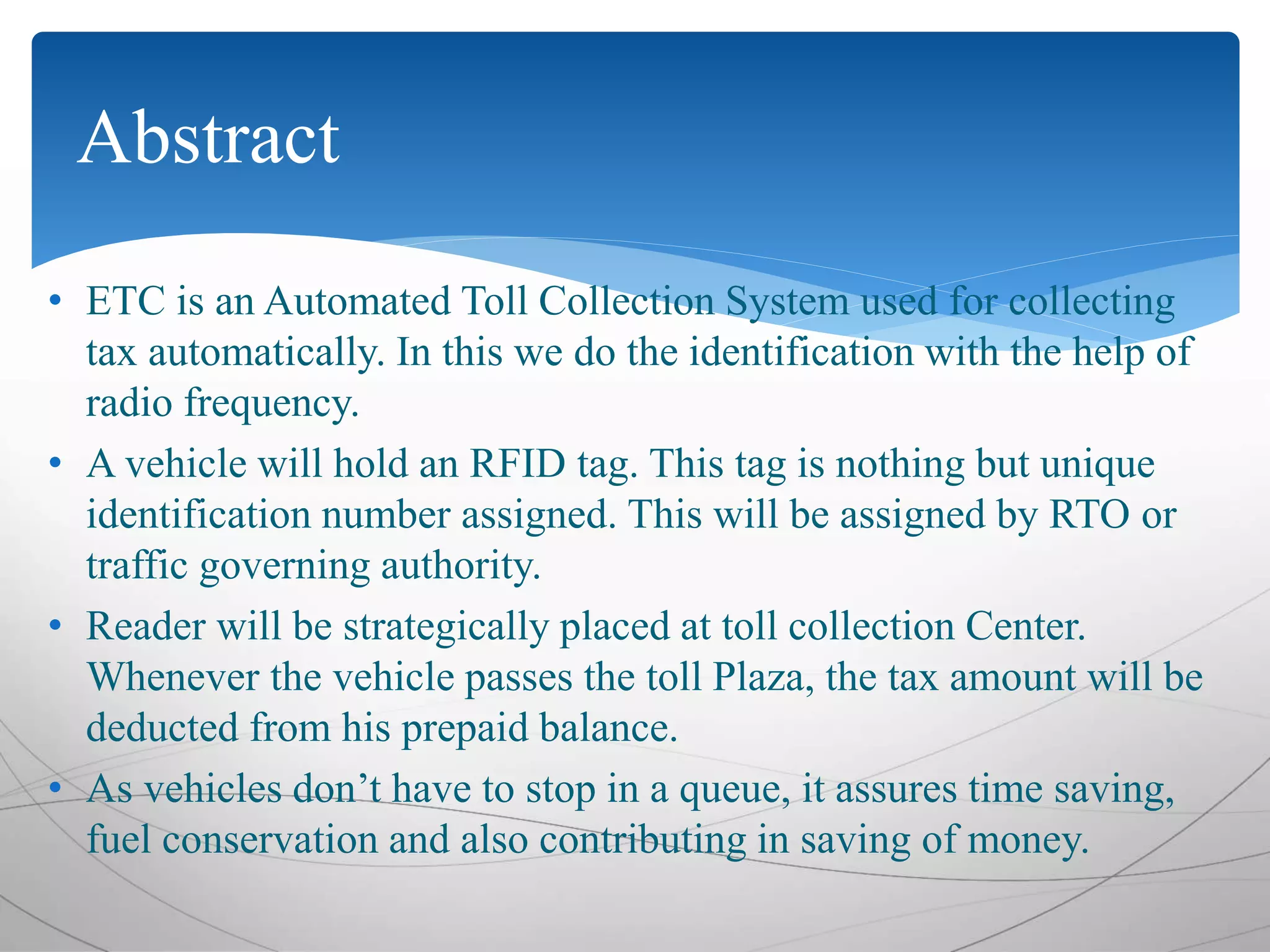 Automatic Toll Tax Collection System by Using RFID | PPTX