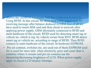 Automatic Toll Tax Collection System by Using RFID | PPTX