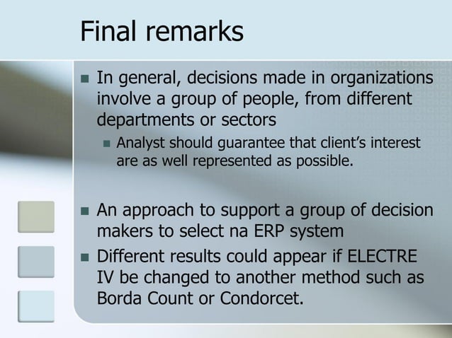 Group preference aggregation based on ELECTRE methods for ERP system ...