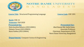 CSE 1201: Structured Programming Language | PPT