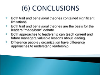 The differences between traits theories and behavioral theories of ...