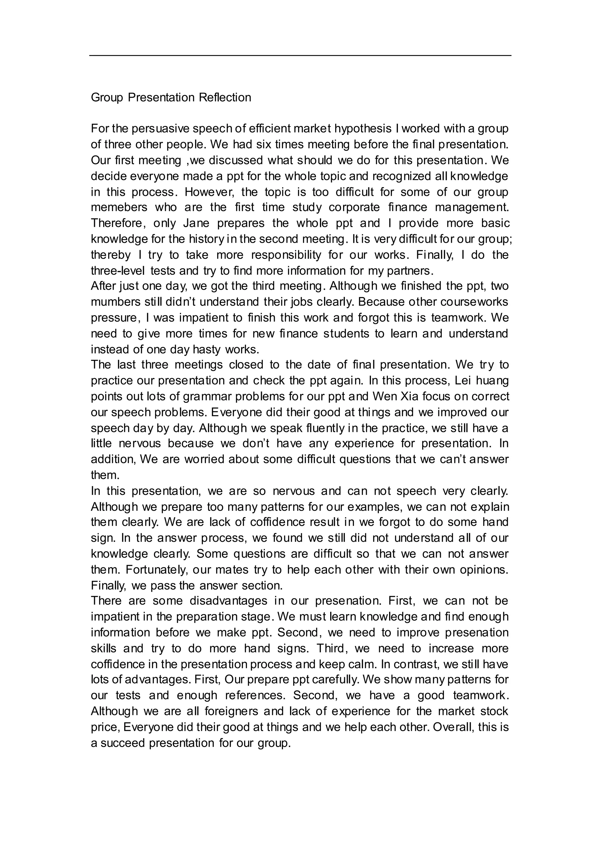 Group presentation reflection | DOCX