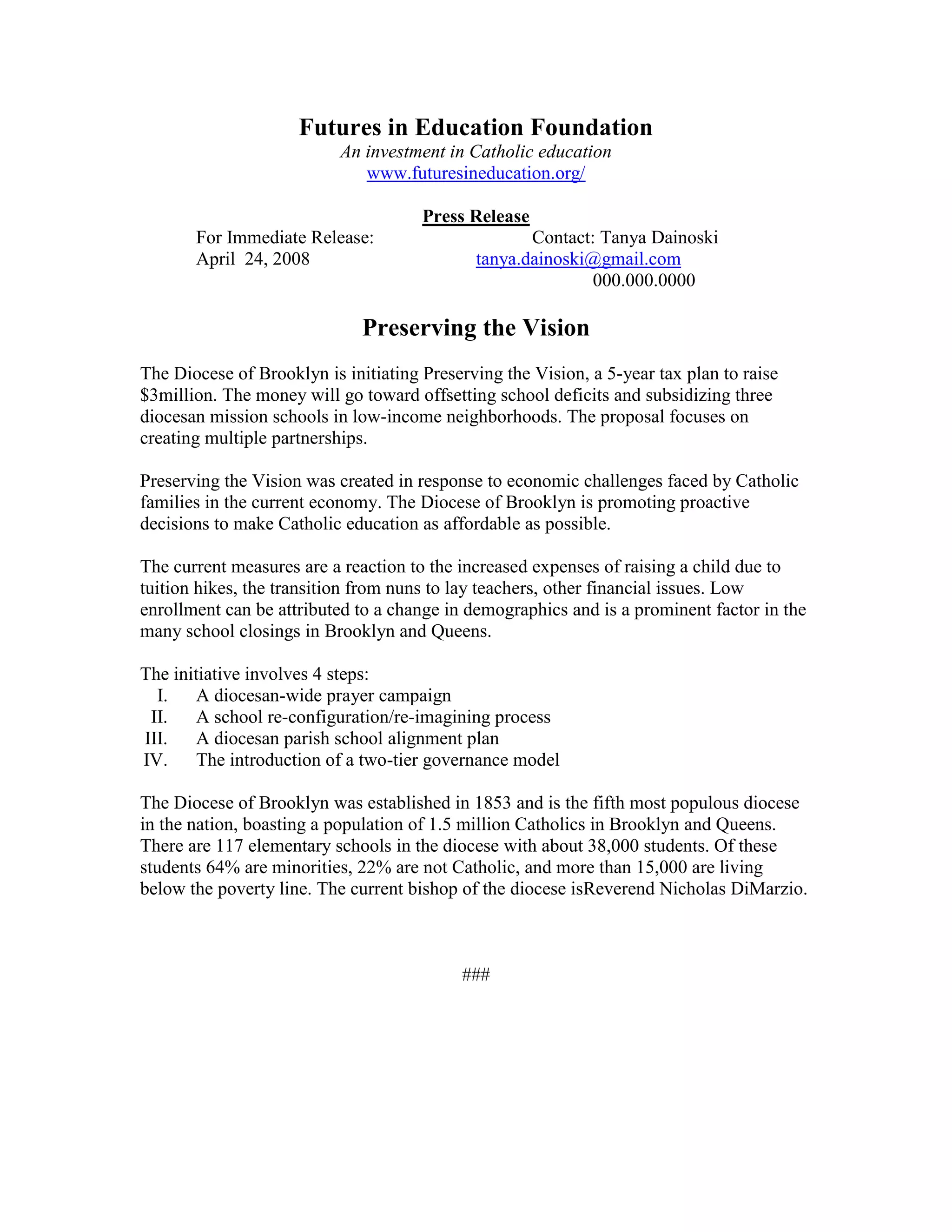 PR Practicum - Press Release - Preserving the Vision | DOCX