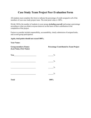 Small Group Project Peer Evaluation Form | DOC