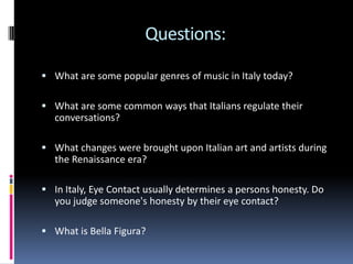 Culture and Nonverbal Communication in Italy | PPTX