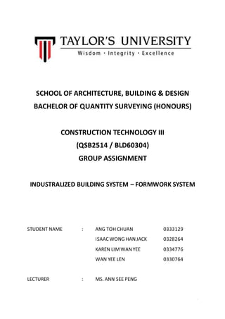 Construction Technology III (Group Assignment) - Semester 3 | DOCX