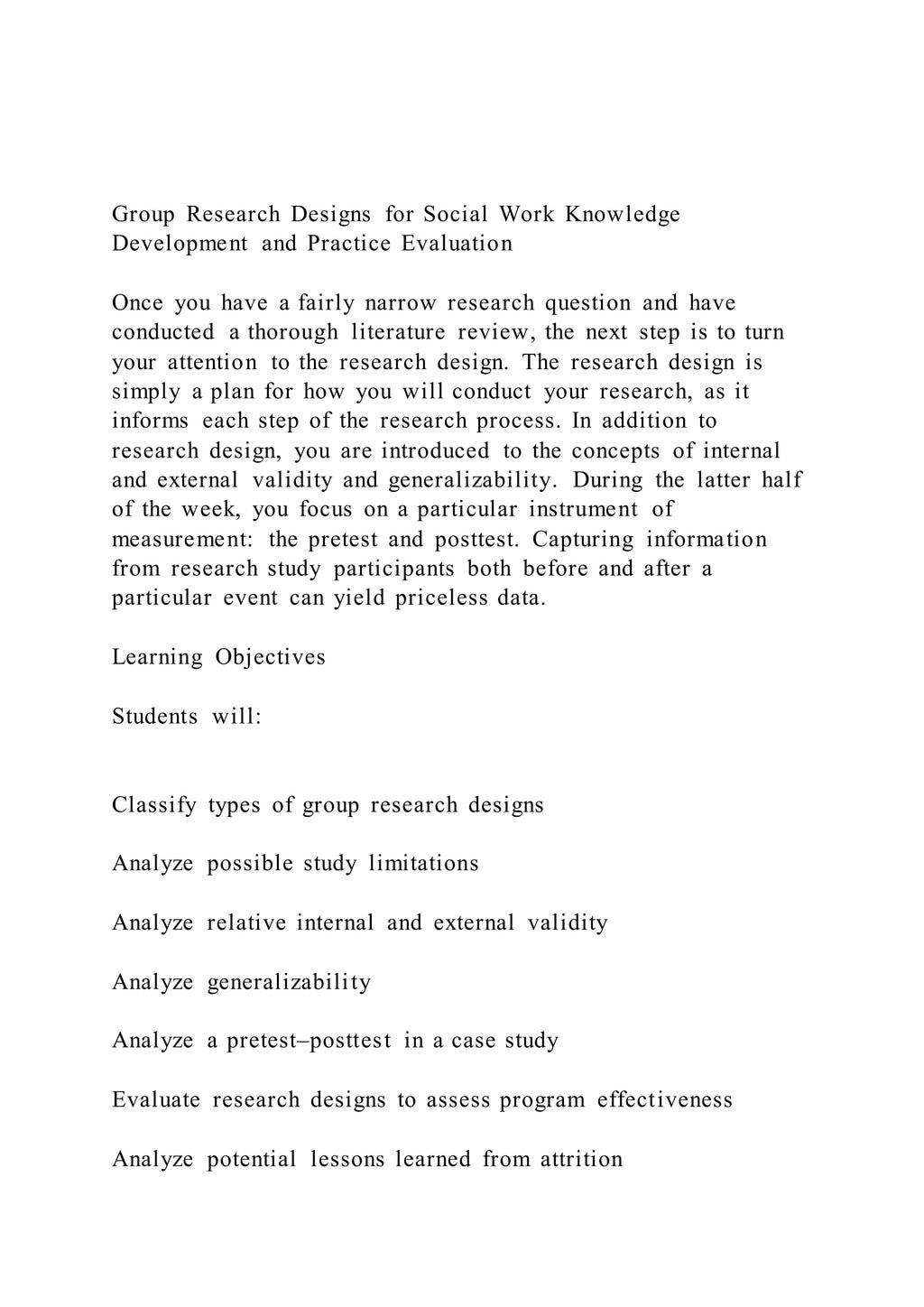 Group Research Designs for Social Work Knowledge Development and | PDF