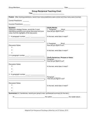 Group Reciprocal Teaching Chart | PDF