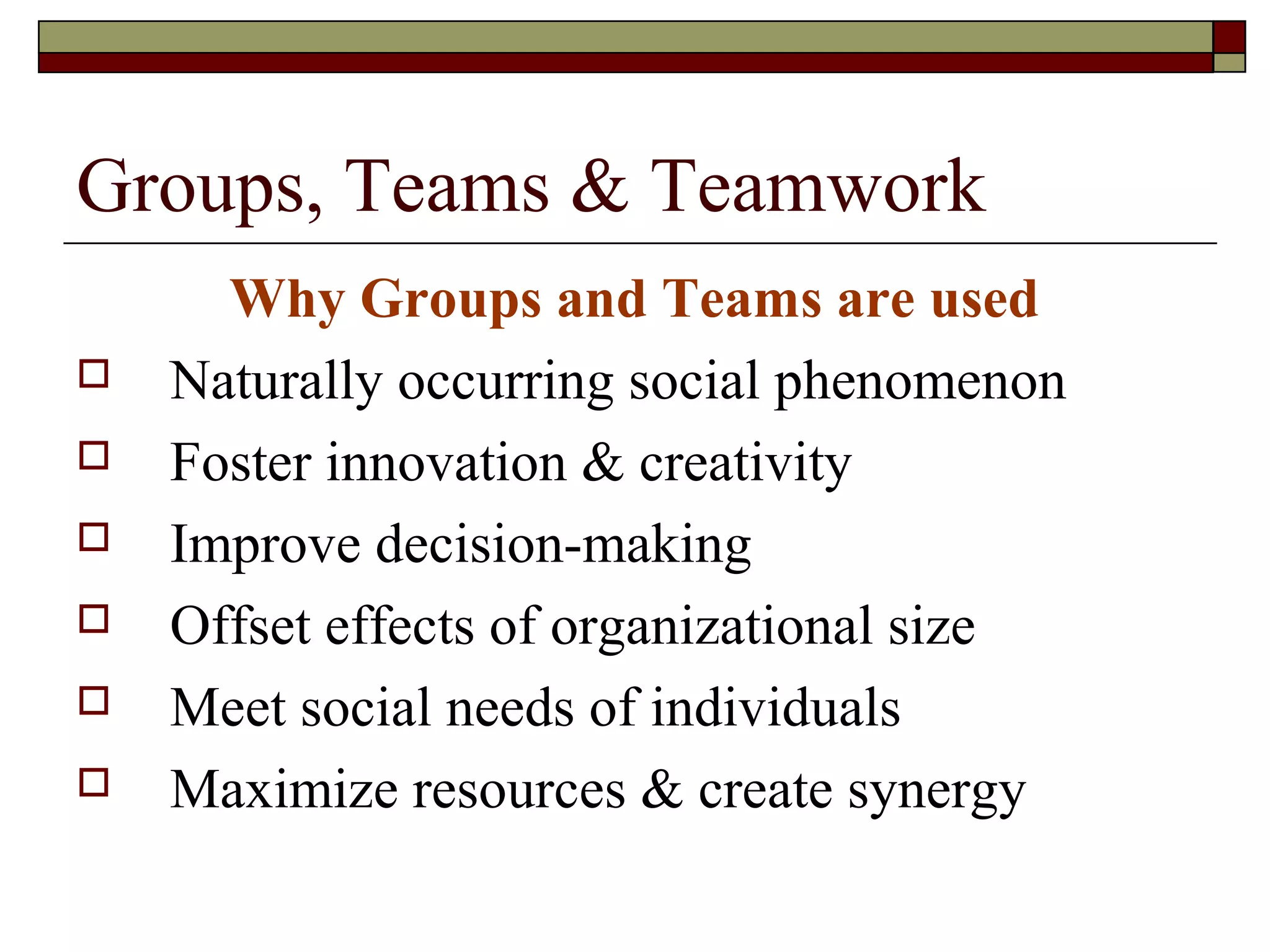 Groups, teams & teamwork | PPT