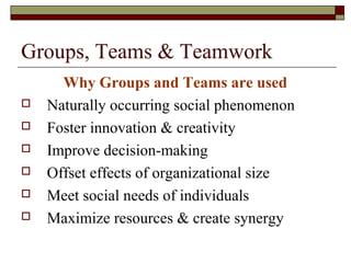 Groups, teams & teamwork | PPT
