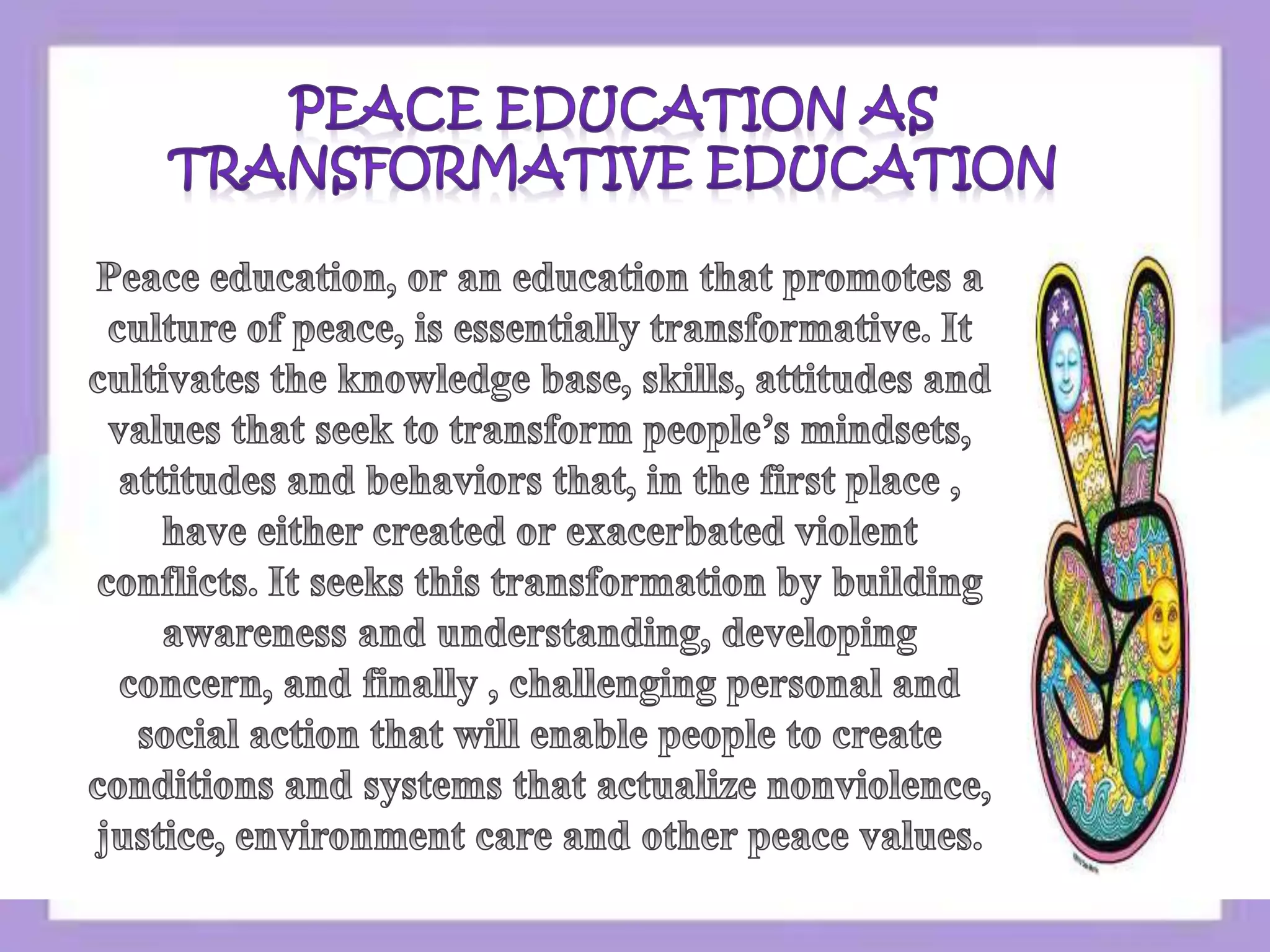 Peace Education :a transformative response to major societal challenges ...