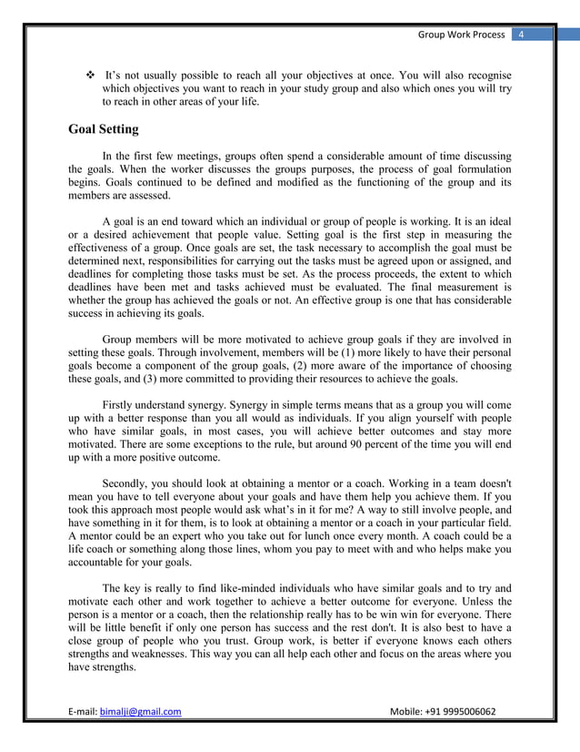 Group work process | DOCX | Education