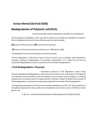 Poly lactic Acid Biodegradation | DOCX