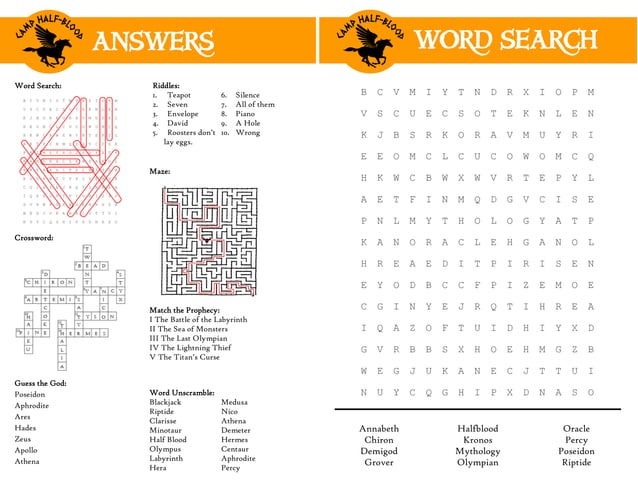 Camp Half Blood: Grover Prophecy Puzzle Packet | PPT