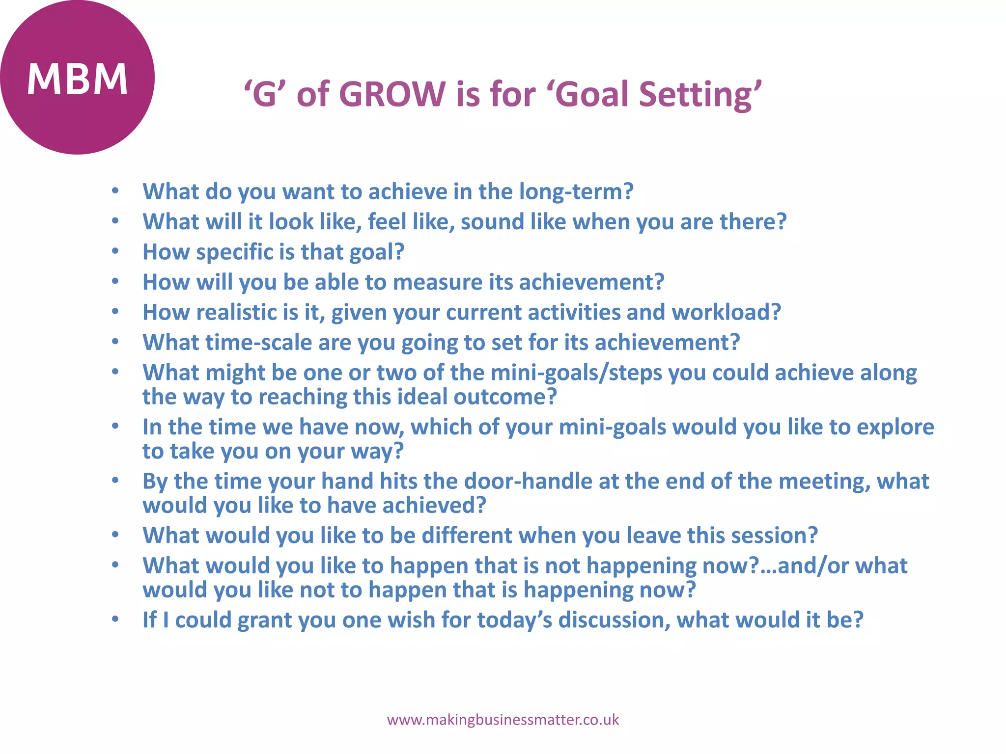 Effective Questions in the GROW coaching model | PPTX