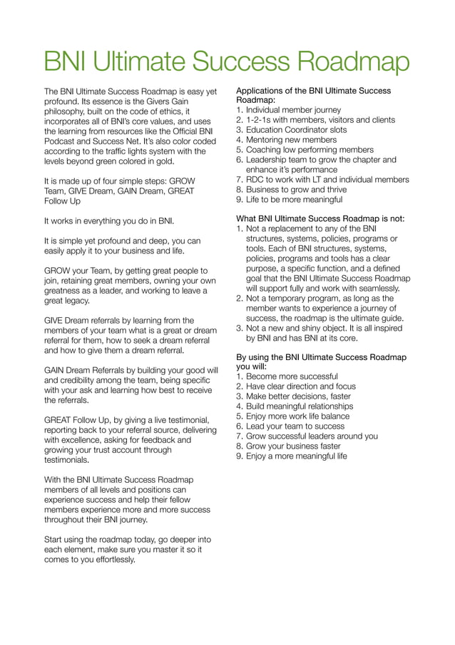 BNI Ultimate Success Roadmap | PDF