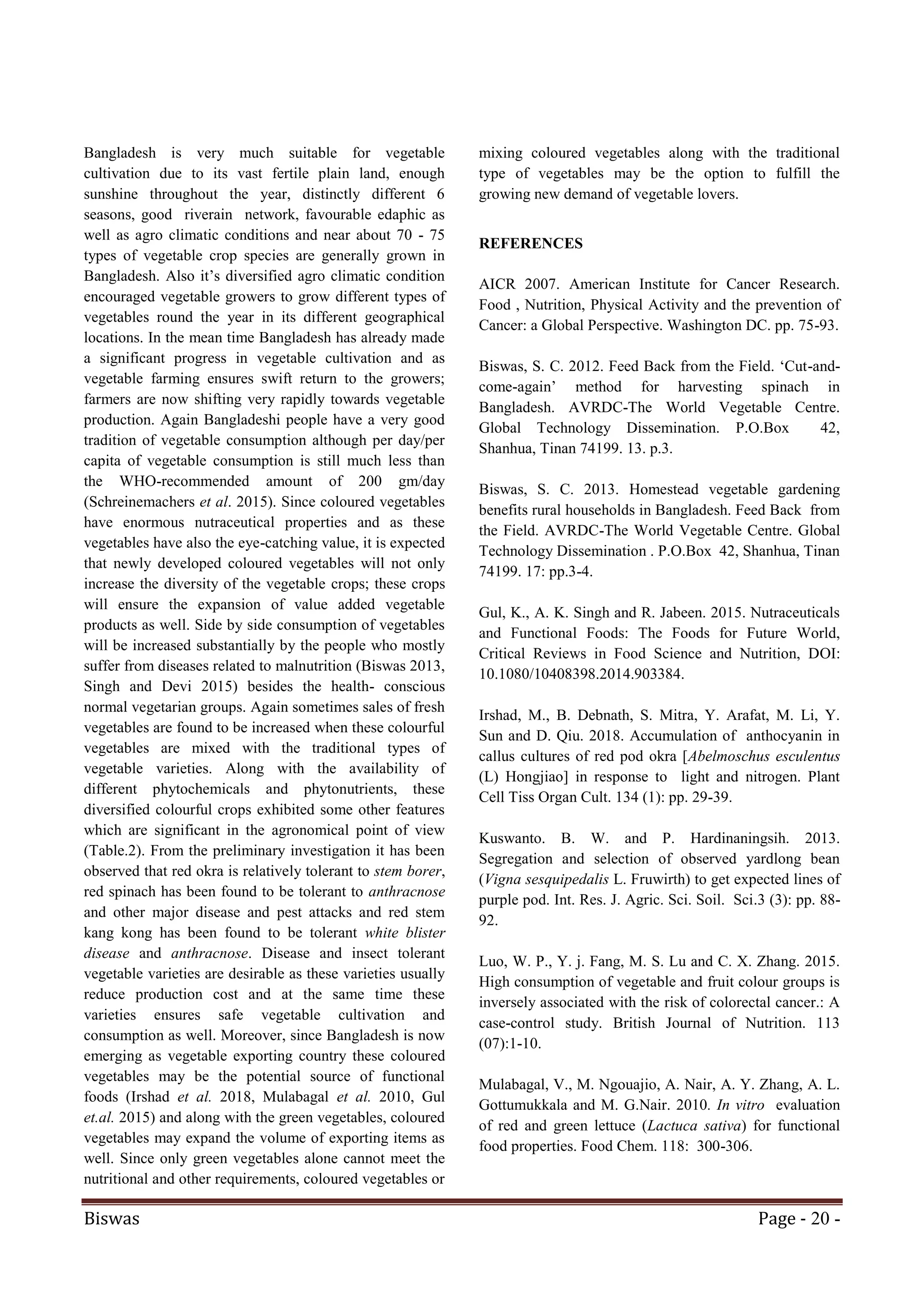 Growing coloured vegetables- a new trend of vegetable cultivation in Bangladesh. | PDF