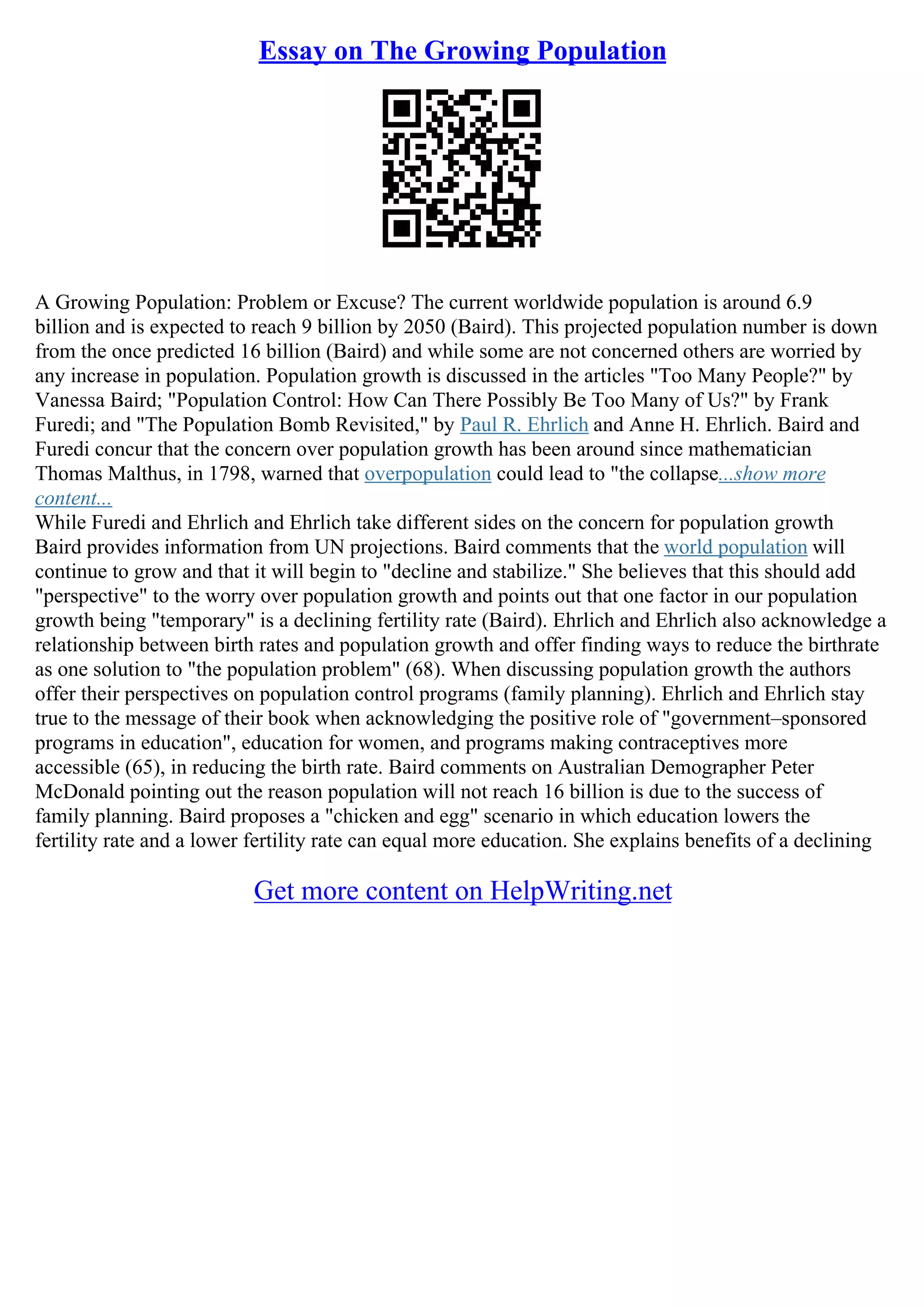 Growing Population Essay | PDF