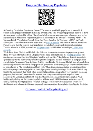 Growing Population Essay | PDF