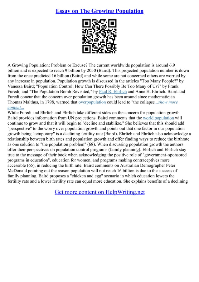 Growing Population Essay | PDF | Biological Sciences | Science