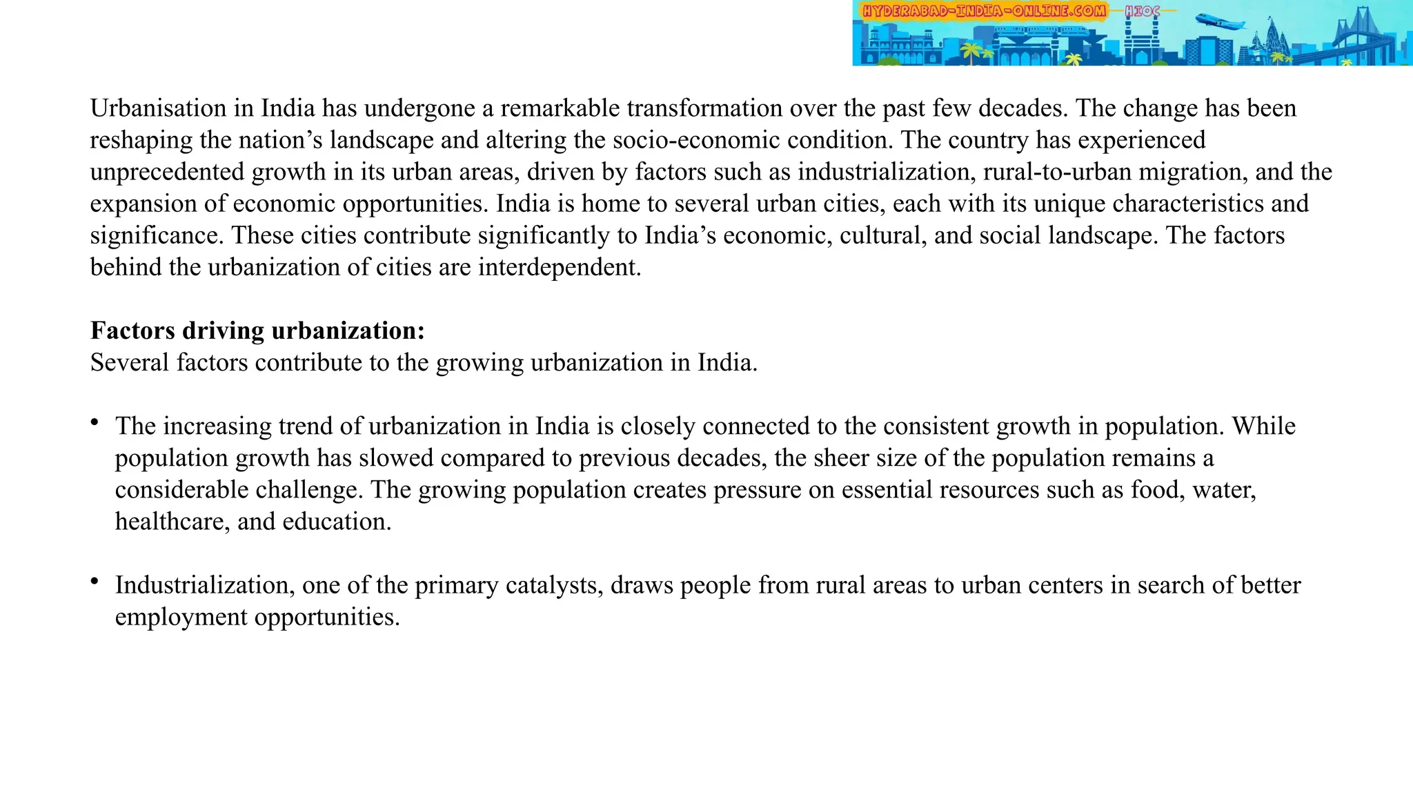 Growing Urbanization In India hyderabad info | PPTX