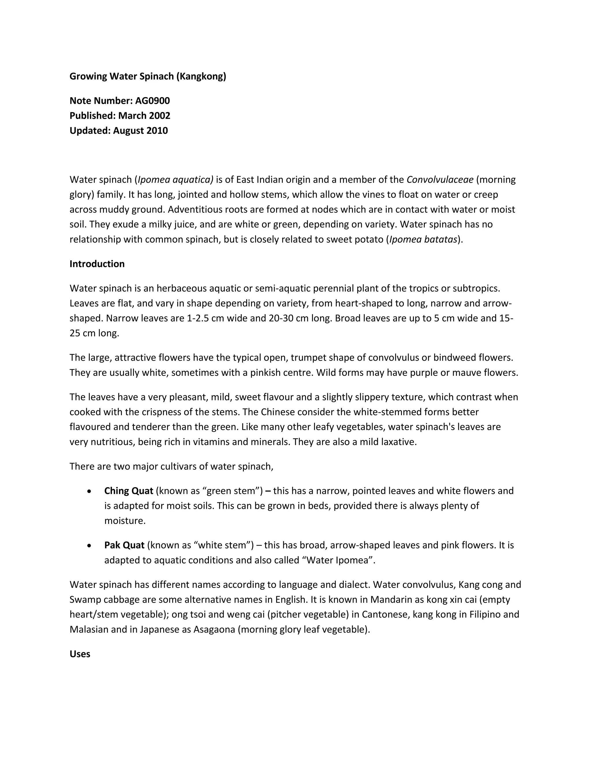 Growing water spinach | DOCX