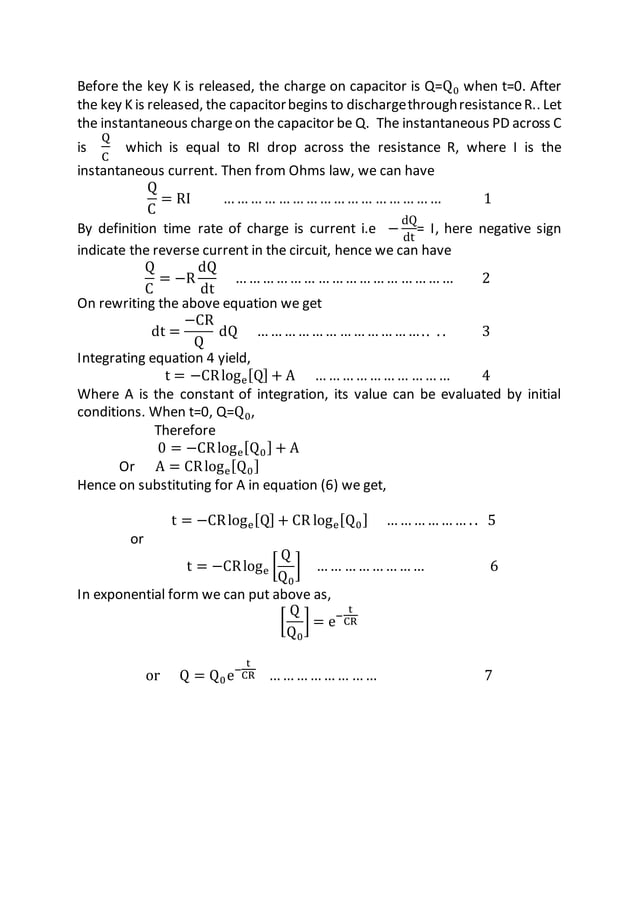 Growth and decay ...capacitor | DOCX | Physics | Science