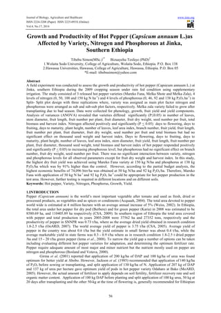 Growth and productivity of hot pepper (capsicum annuum l.)as affected by variety, nitrogen and ...