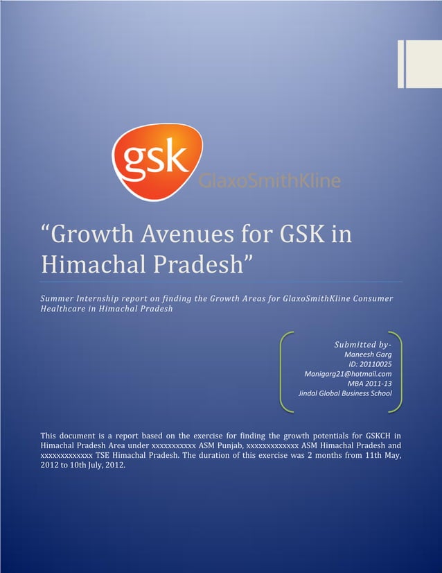 GlaxoSmithKline GSK CH - A report on Business Strategy and Growth Avenues in Himachal Pradesh | PDF