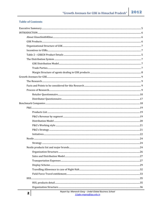 GlaxoSmithKline GSK CH - A report on Business Strategy and Growth Avenues in Himachal Pradesh | PDF