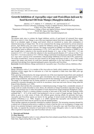 Growth inhibition of aspergillus niger and penicillium italicum by seed kernel oil from mango ...