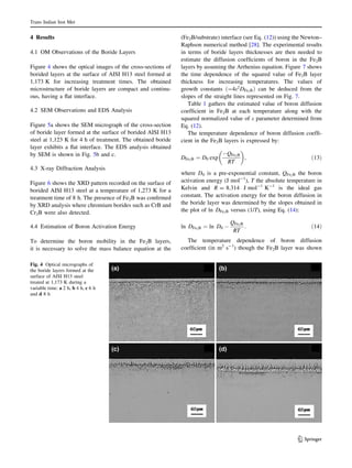 Growth kinetics of the fe2 b coating on aisi h13 steel | PDF
