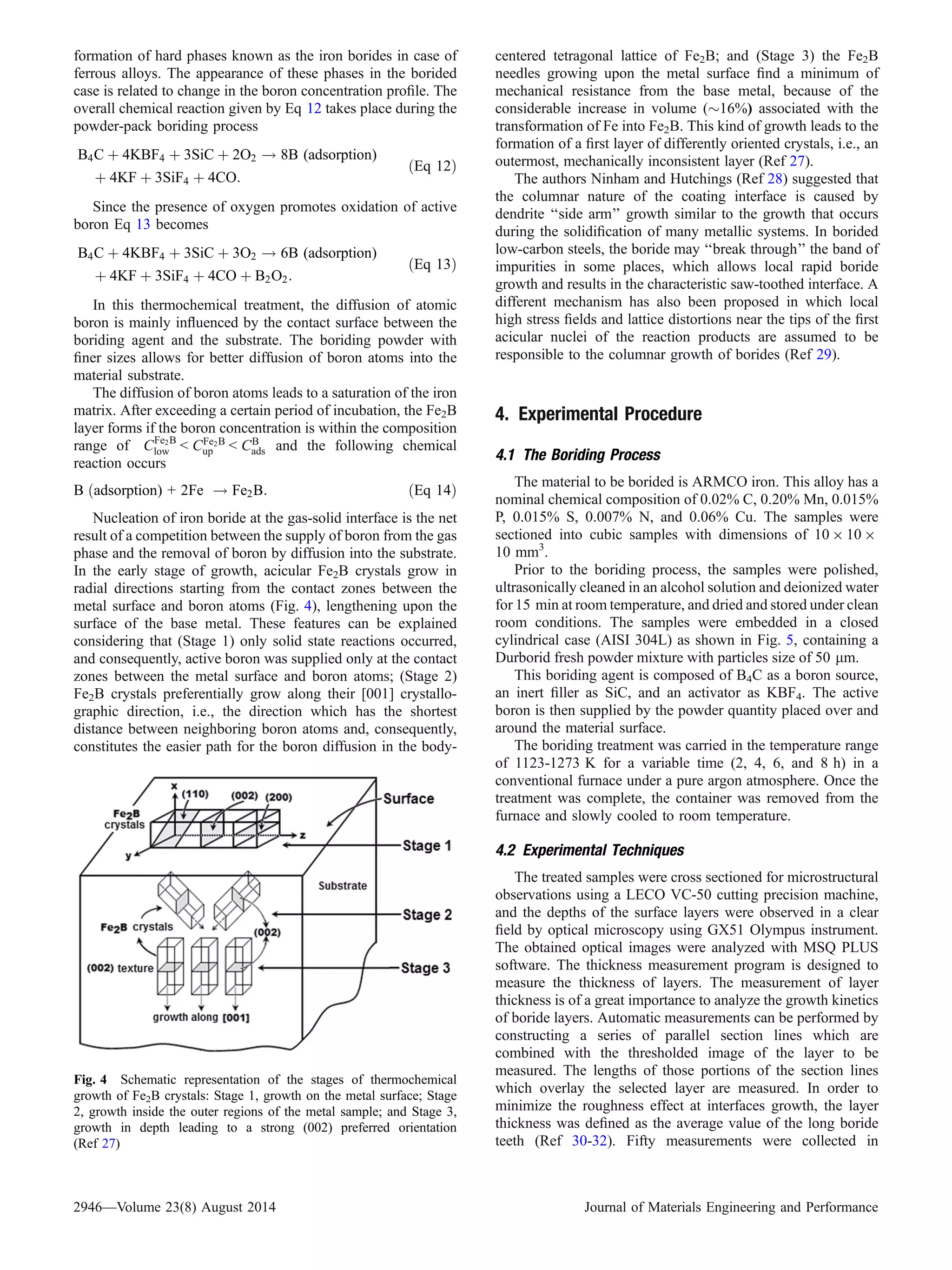 Growth kinetics of the fe2 b layers and adhesion on armco iron ...