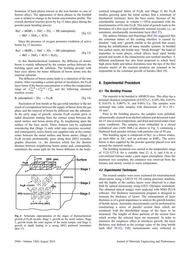 Growth kinetics of the fe2 b layers and adhesion on armco iron ...