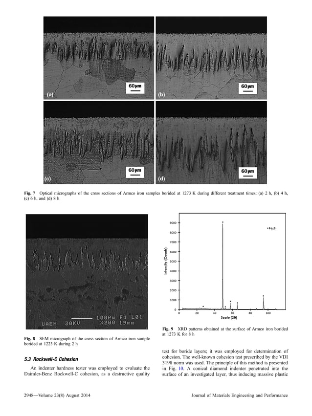 Growth kinetics of the fe2 b layers and adhesion on armco iron ...