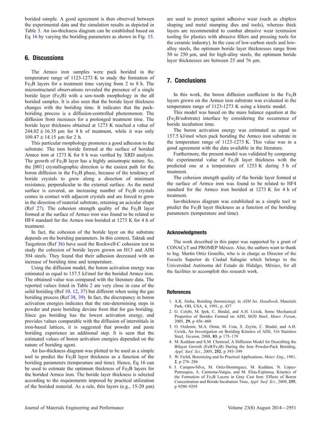 Growth kinetics of the fe2 b layers and adhesion on armco iron ...