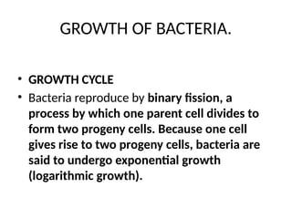 GROWTH OF BACTERIA 2.pptx microbiology lec | PPTX