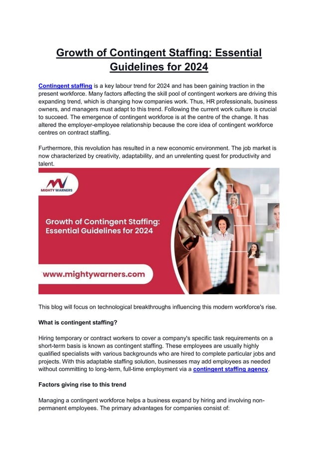 Growth of Contingent Staffing Essential Guidelines | PDF