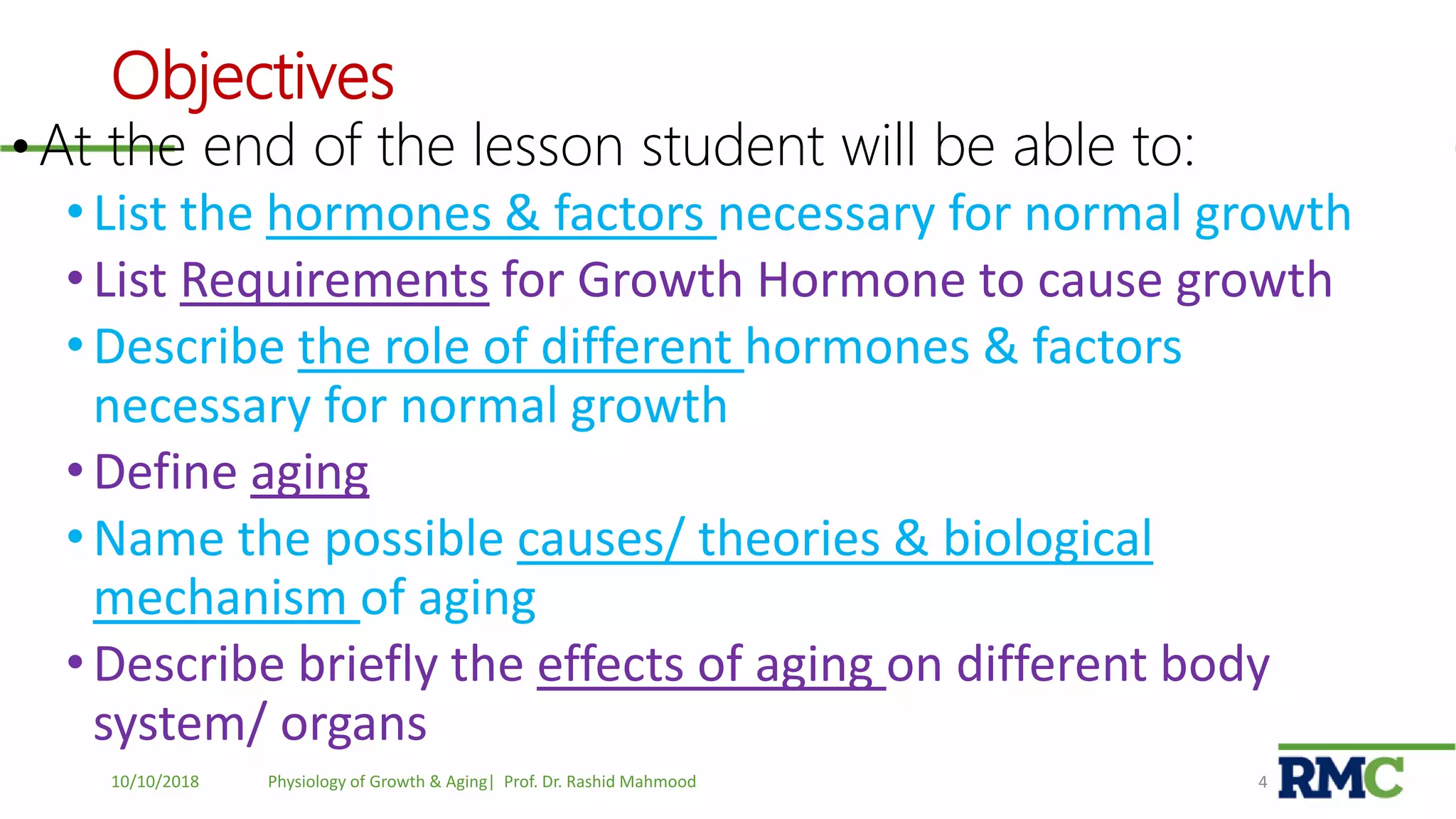 Growth physiology physiology of aging | PPTX