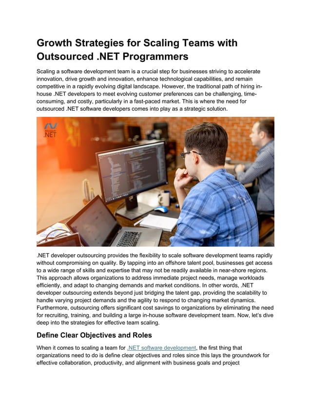 Best Practices for Scaling a Dev Team with Outsourced .NET Developers | PDF