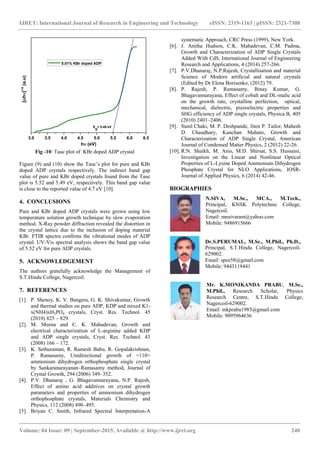 Growth, structural and optical studies of pure and kbr doped adp ...