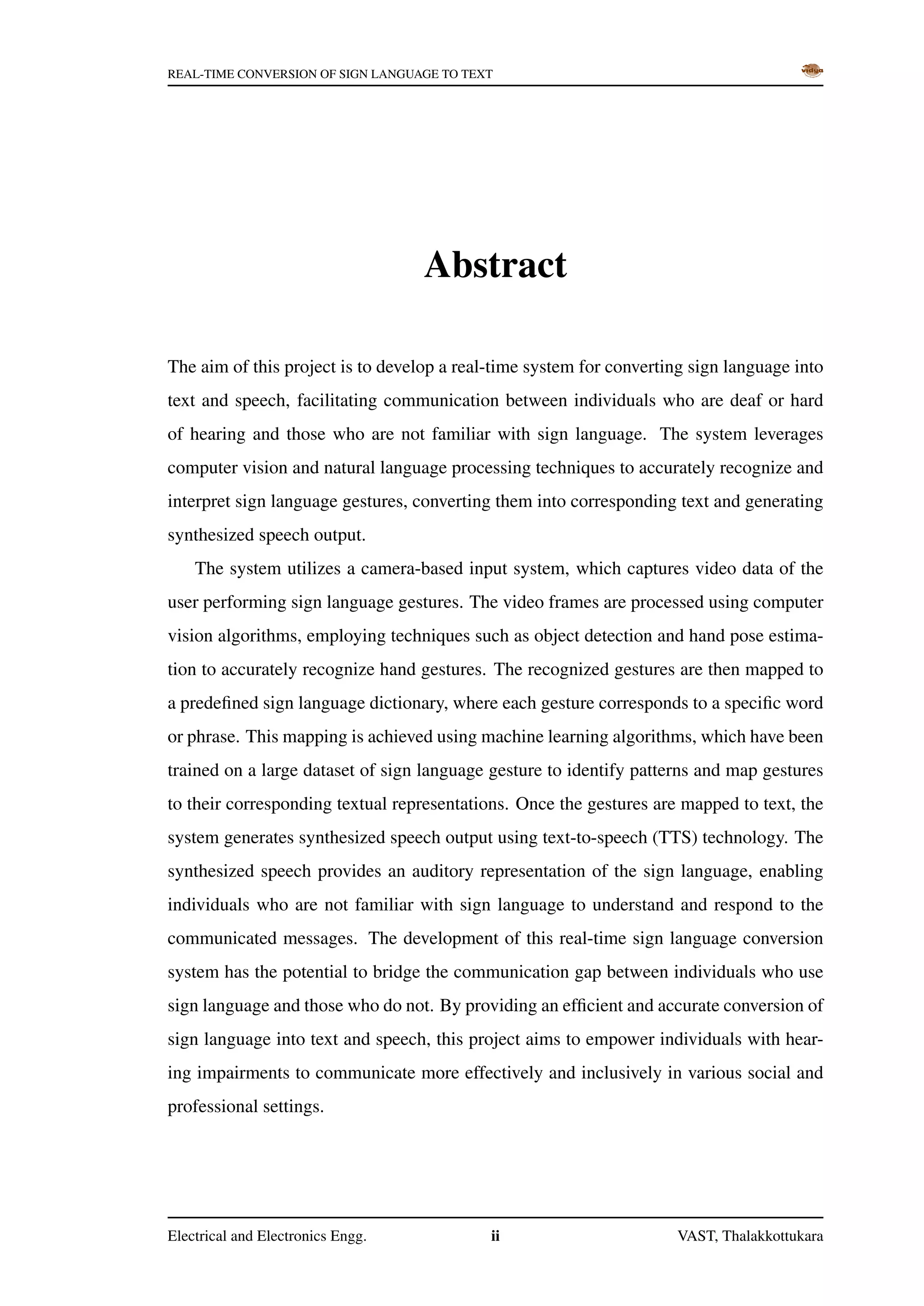 Real time conversion of sign language to text and speech | PDF