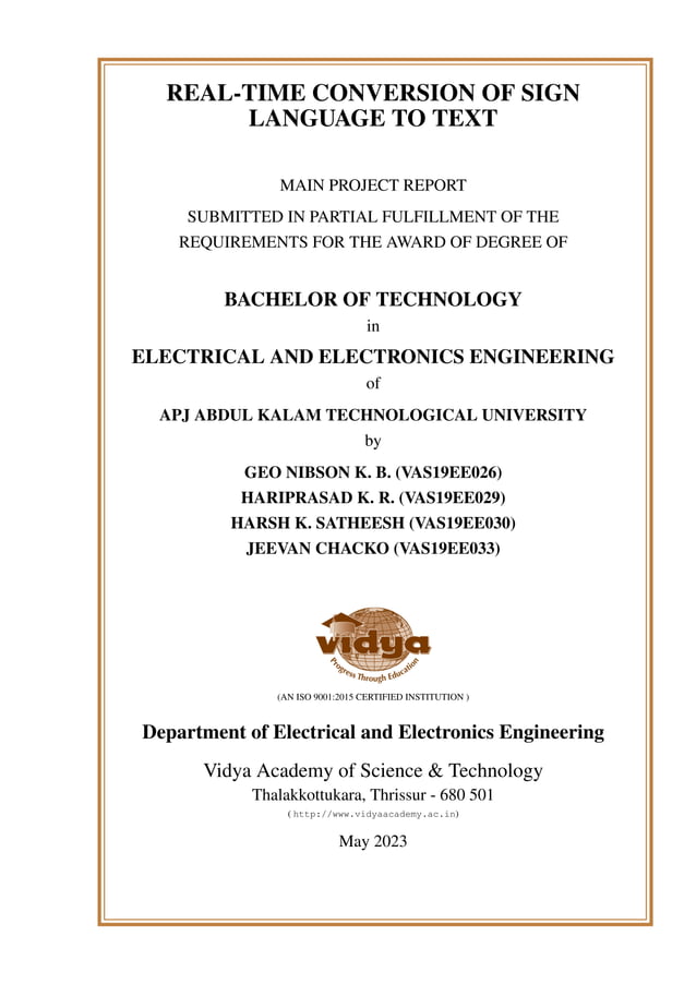 Real time conversion of sign language to text and speech | PDF