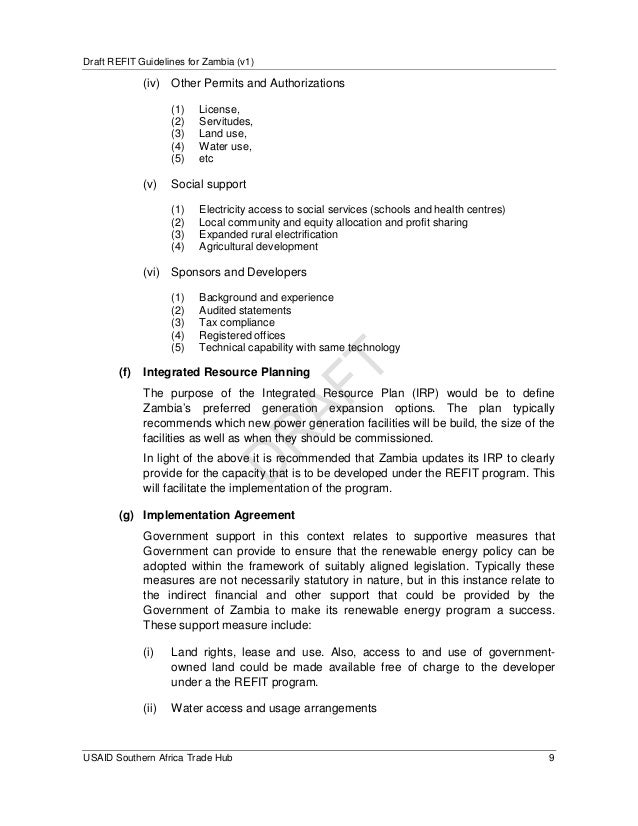 Zambia Draft Renewable Energy Feed-in Tarriff Guidelines