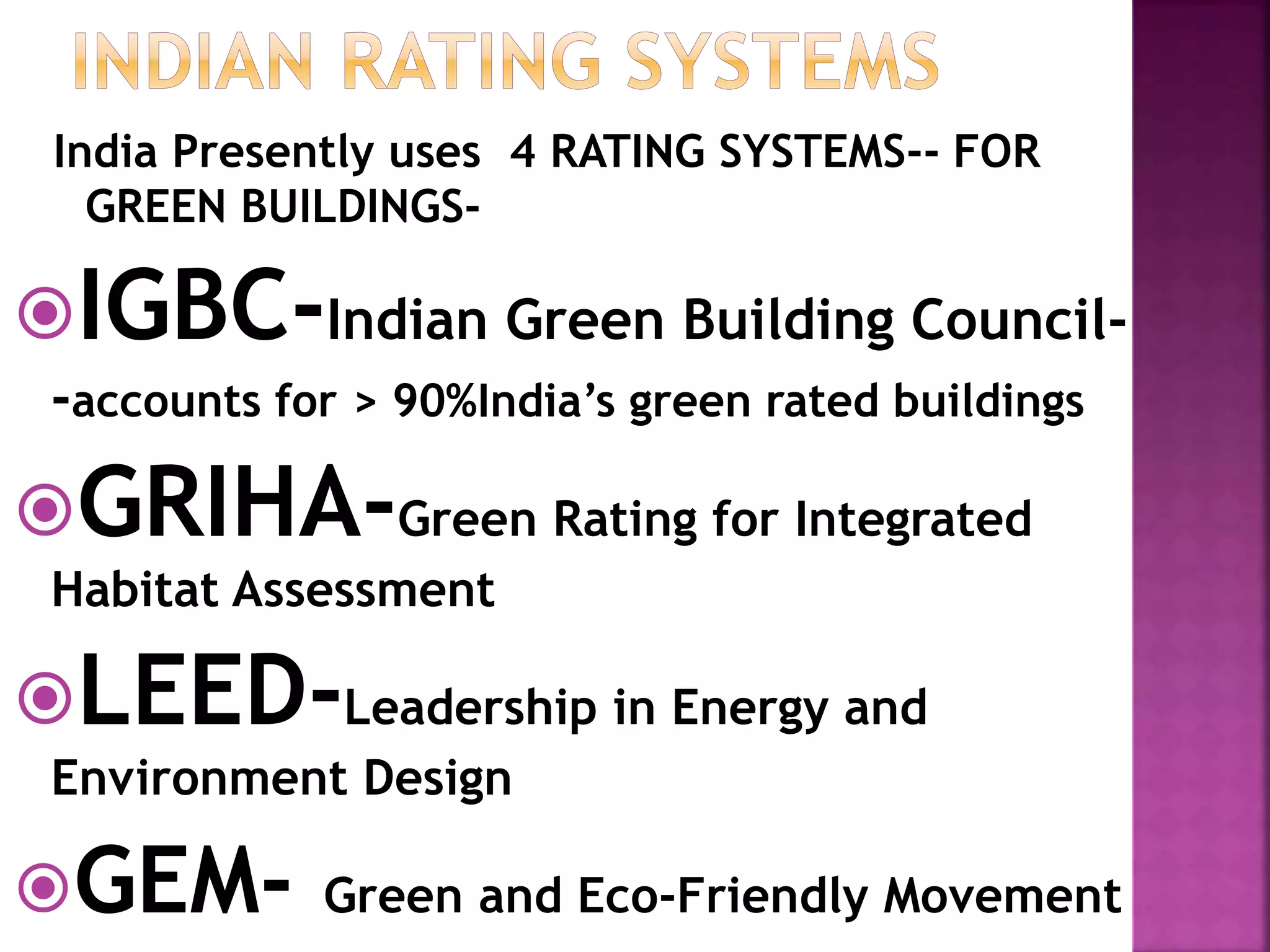 Grren BuildingsRATING SYSTEMS- in India.pptx