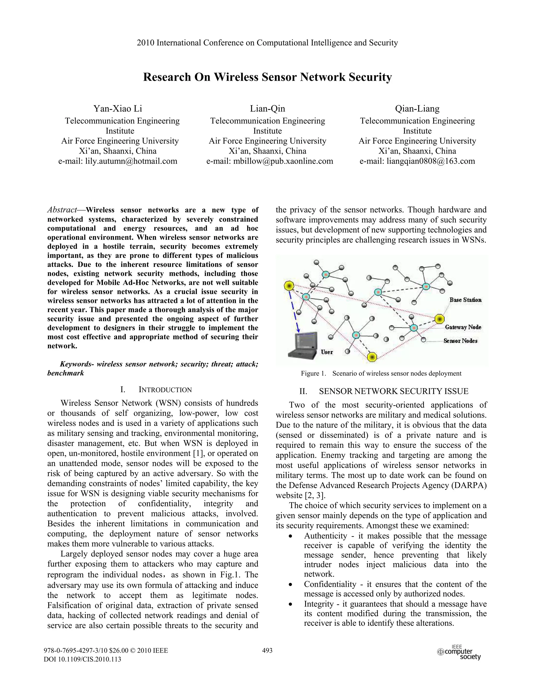 Wireless Sensor Network Security Pdf Computer Networking Computing