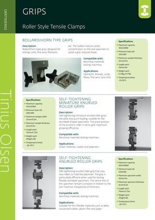 GRIPS - Roller Style Tensile Clamps from Tinius Olsen | PDF